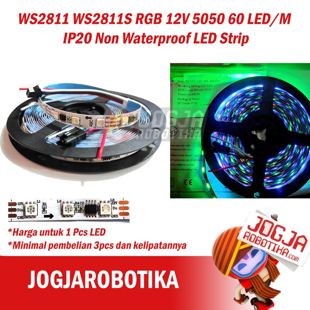 Jual Ecer WS2811 WS2811S RGB 12V 5050 60 LED/M IP20 Non Waterproof LED Strip | Shopee Indonesia