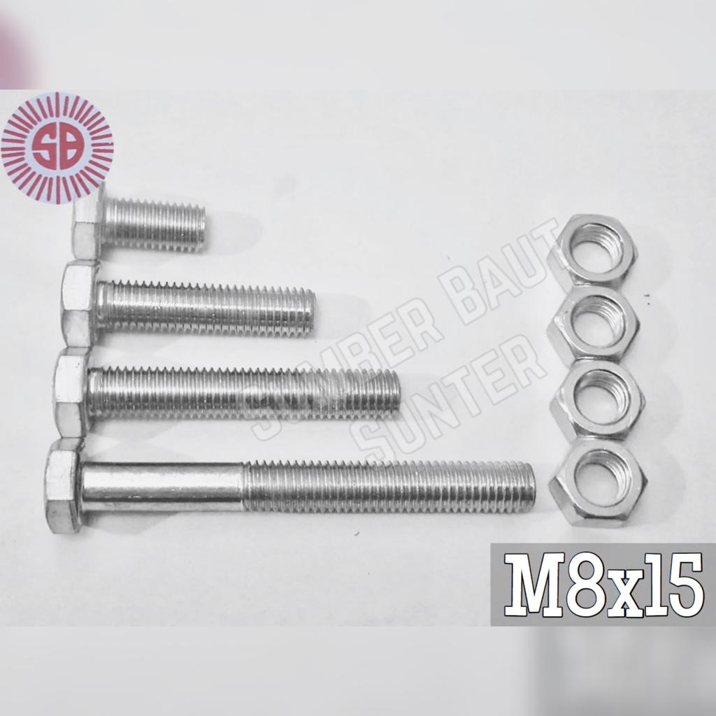 Jual M8x15 Baut Mur Hexagon Putih BMP Hex 8x15 Kunci 13 Galvanis ...