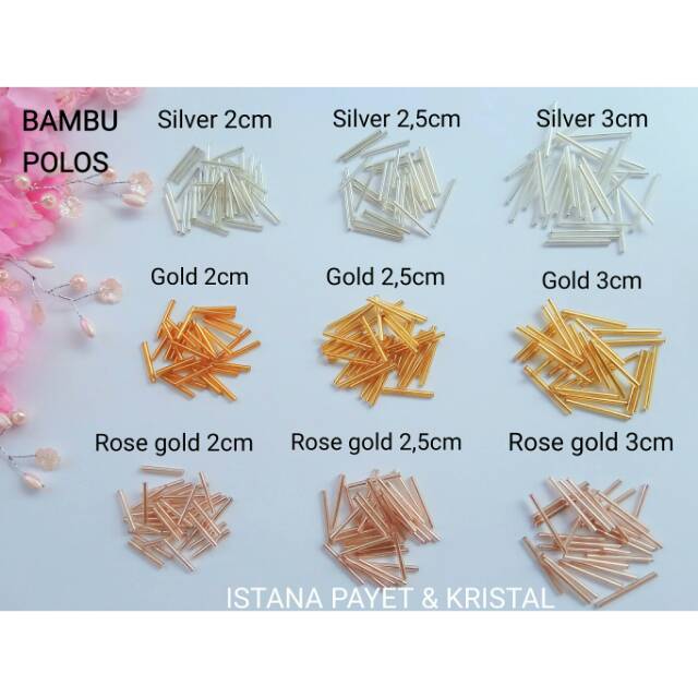Payet bambu panjang polos 2cm, 2,5cm dan 3cm warna silver, gold dan ...