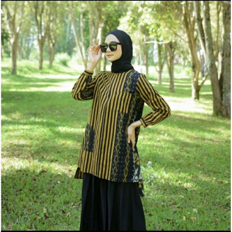 Jual ATASAN TENUN - BAJU KERJA WANITA TENUN MIX LURIK - BAJU TENUN - BLOUSE TENUN LURIK KUNING ...