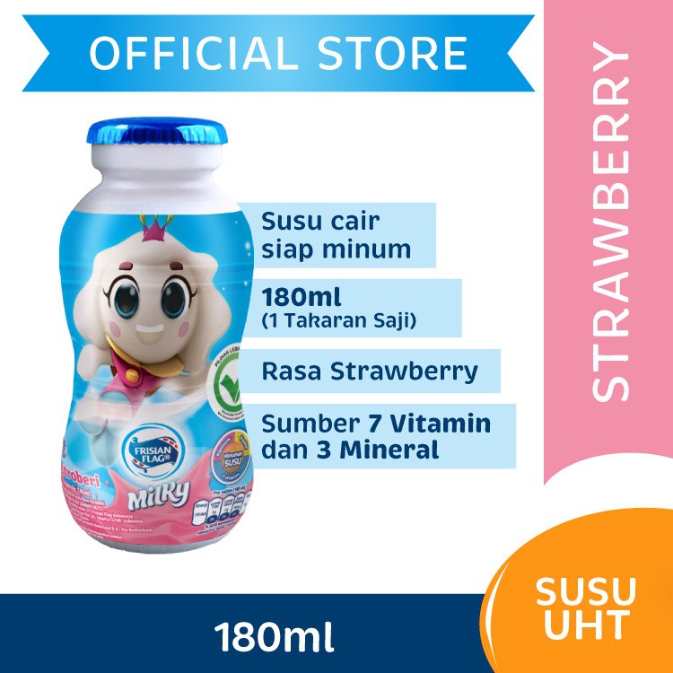 Jual Frisian Flag Susu UHT Zuzhu Strawberry Bottle 180 mL | Shopee Indonesia