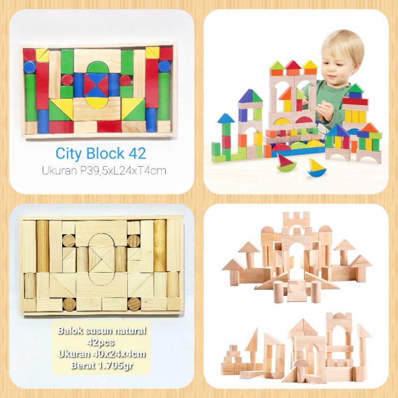 Jual Mainan edukasi anak/balok susun kayu/City Block kayu/mainan balok ...