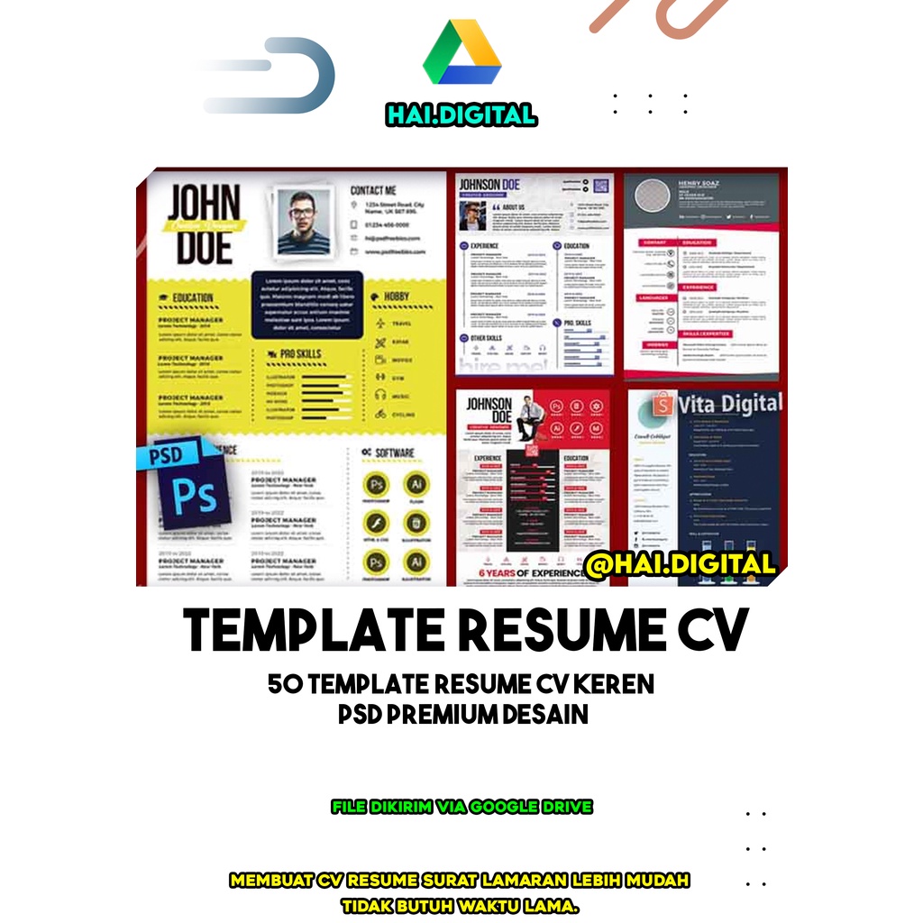 Jual 50 Template Resume CV keren Psd Premium Desain | Shopee Indonesia