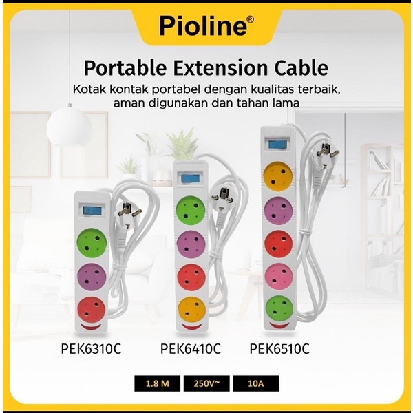 Jual Pioline Stop Kontak Tipis Gepeng 3 / 4 / 5 Lubang + Lampu + kabel Murah ( 3 lob 1.8m 3m ...