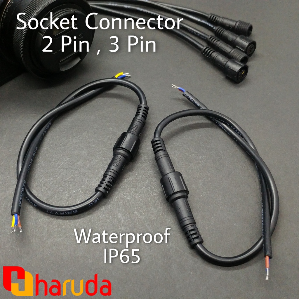 Jual Socket Mini / Connector Waterproof IP65 2 Pin 3 Pin Hitam | Shopee ...