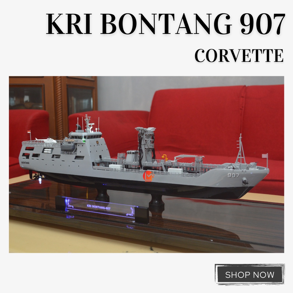 Jual (PO / Pre Order) Miniatur Kapal KRI Bontang 907/ Kapal Perang/ Corvette/ Souvenir Display ...
