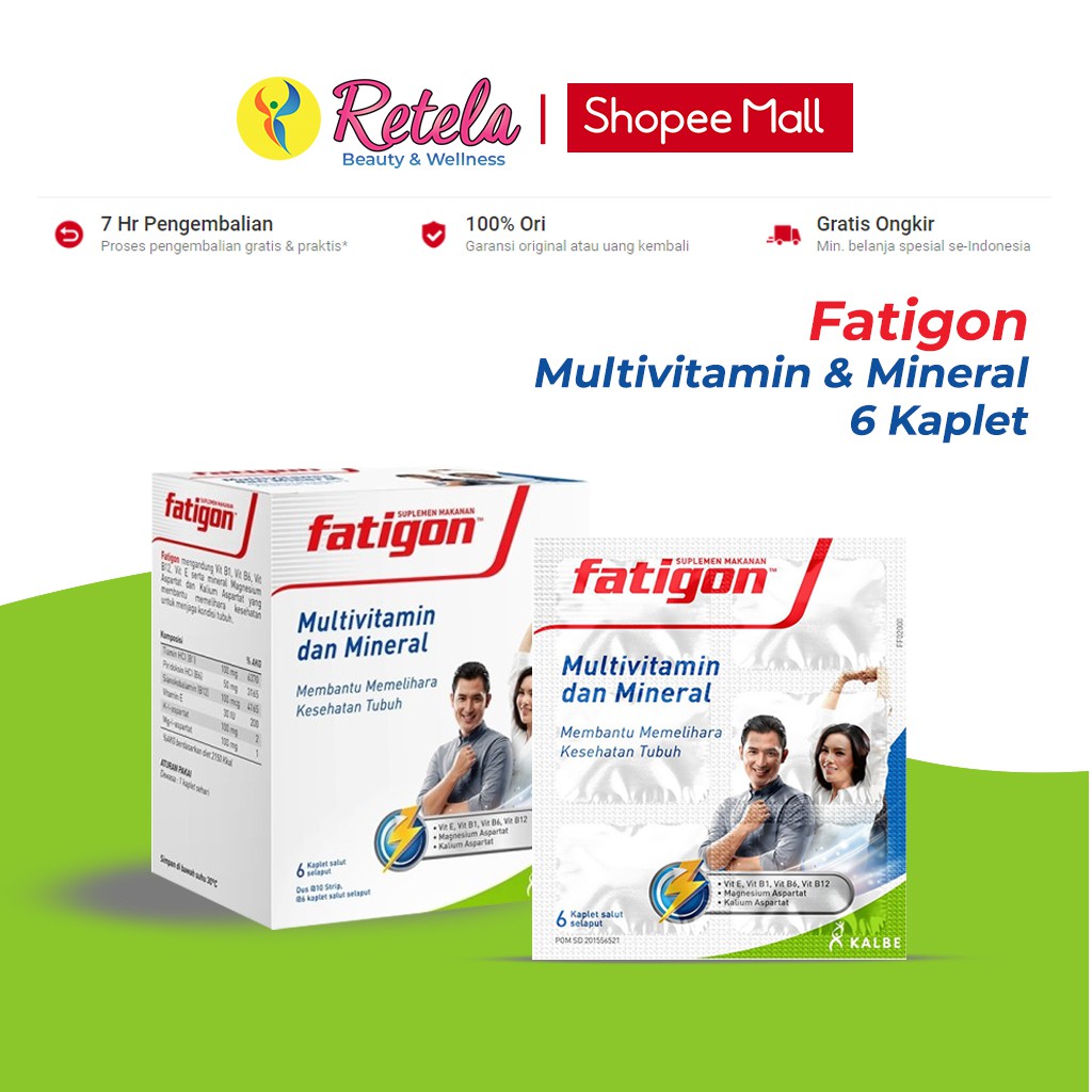 Jual Fatigon Multivitamin dan Mineral 1 Strip isi 6 Kaplet / Daya Tahan ...