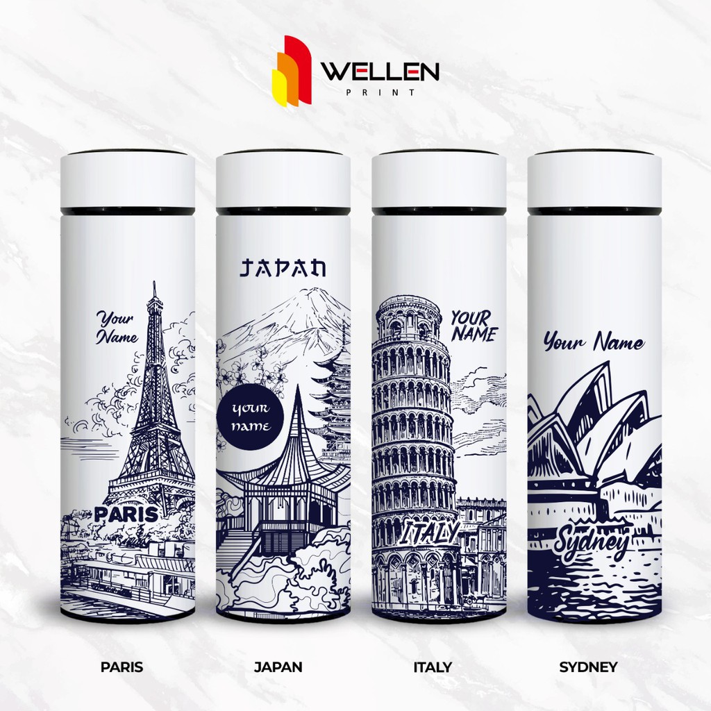 Jual WELLEN PRINT - Tumbler Sakura Print UV Edisi Around The World Custom Nama / Cetak Termos ...