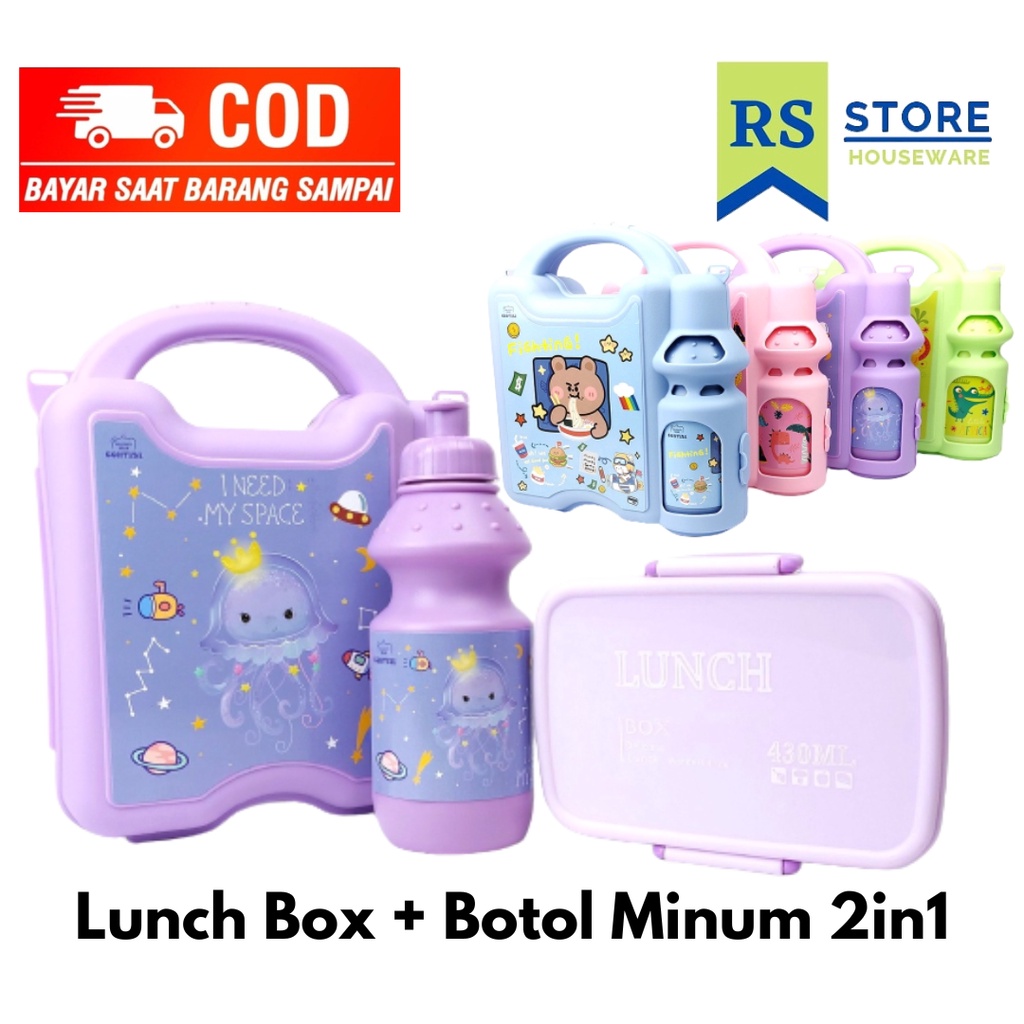 Jual lunch box set anak lucu 2in1 tempat makan sekolah & botol minum karakter dino tempat bekal ...