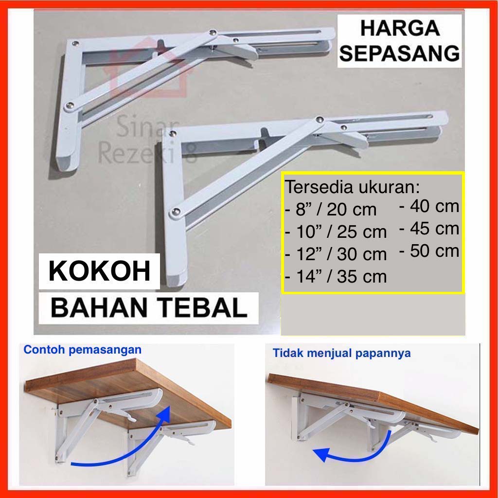 40 cm Siku Lipat Dinding Penyangga Rak Meja Shelf Bracket Foldable 16 ...