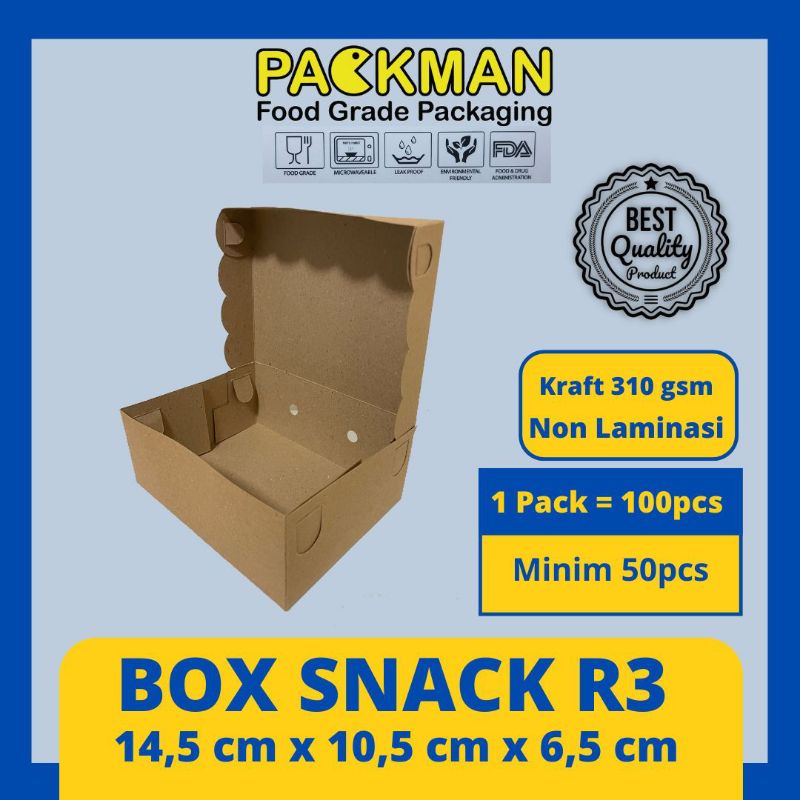 Jual BOX SNACK KRAFT R3 NON LAMINASI / DUS KUE 14,5X10,5X6,5 / KOTAK ...