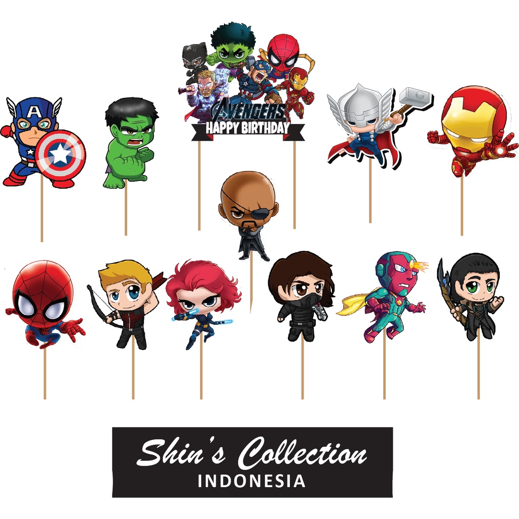 Jual Cake topper Chibi Avengers (1 set isi 12 pcs) | Shopee Indonesia