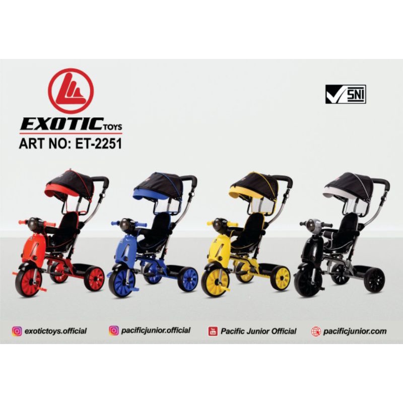 Jual SEPEDA RODA TIGA TRICYCLE STROLLER ANAK EXOTIC ET2251 VESPA MUSIK ...