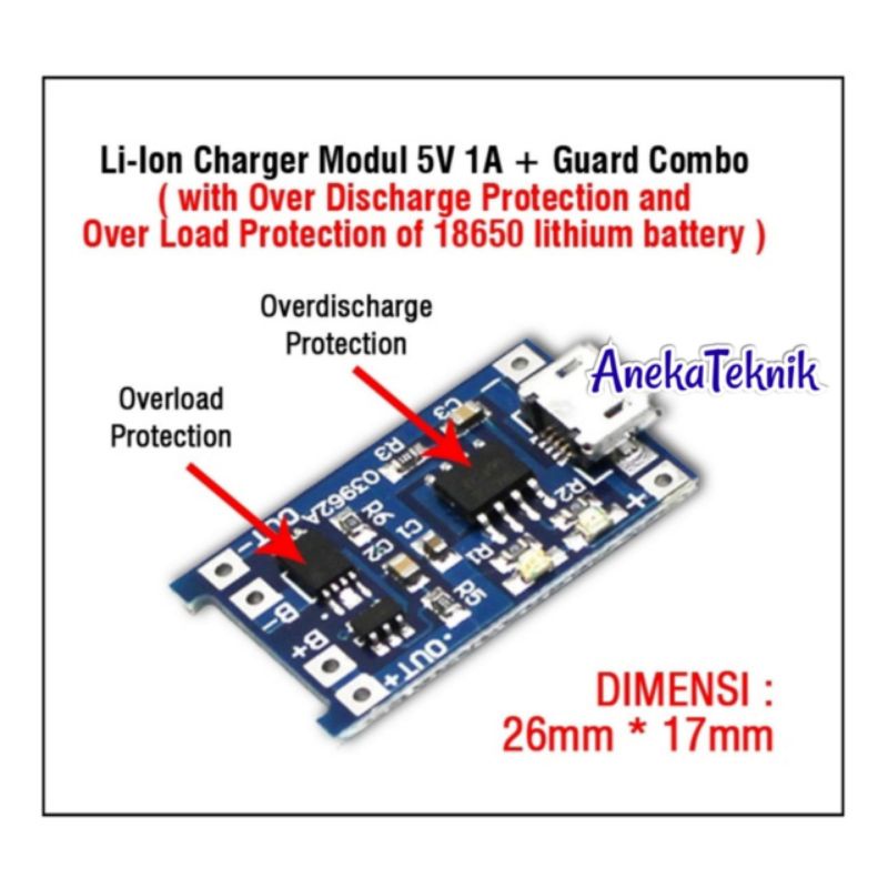 Jual Modul Kit Power Bank LI-ION Charger TP4056 DC 5V 1A GUARD COMBO ...