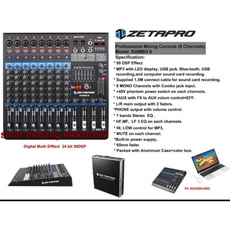 Jual mixer Zetapro Rambo8 original zetapro 8channel+koper | Shopee Indonesia