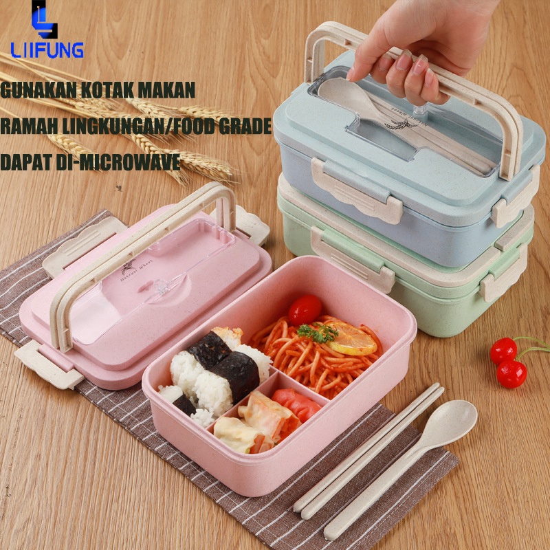 Jual Kotak Tempat Makan / Lunch Box / Bpa Free / PP Jerami Gandum / Bento Set 1000ml | Shopee ...