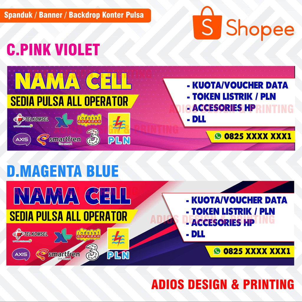 Jual Spanduk / Backdrop / Banner Pulsa / Banner Konter Model Pink Vio dan Blue Magenta | Shopee ...