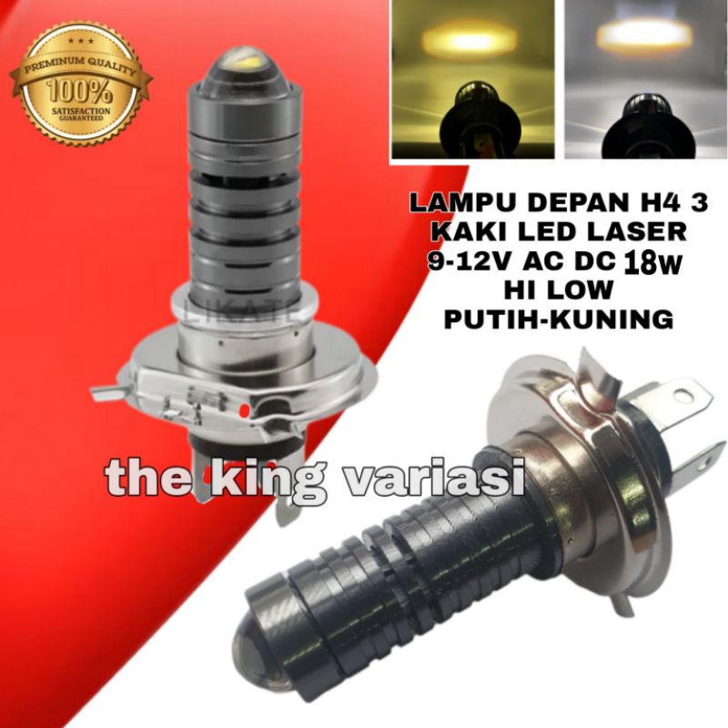 Jual LAMPU UTAMA MOTOR H4 LASER LED AC DC 9-12V 18W CAHAYA KUNING PUTIH/LAMPU DEPAN MOTOR LED ...