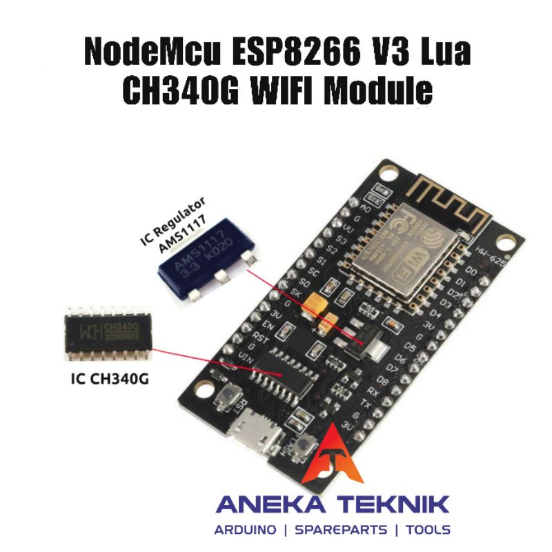 Jual NodeMcu ESP8266 V3 Lua CH340G WIFI Module | Shopee Indonesia