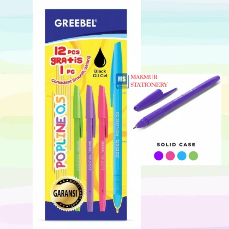 Jual Pulpen / Ballpoint / Pen Greebel Popline (12 Pcs) | Shopee Indonesia