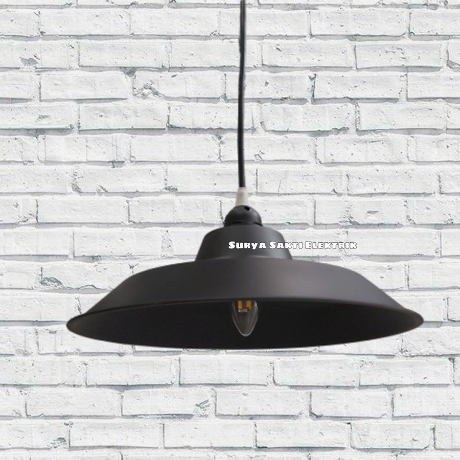 Jual LAMPU GANTUNG KAP INDUSTRI HITAM 30 CM LENGKAP KABEL FITTING HIAS CAFE MINIMALIS RETRO ...