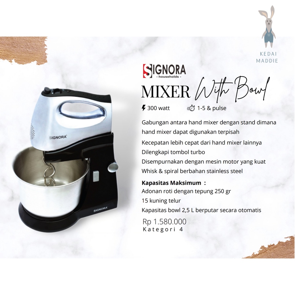 Jual Hybrid Standng and Hand Mixer With Bowl Signora 2.5 liter | Shopee ...