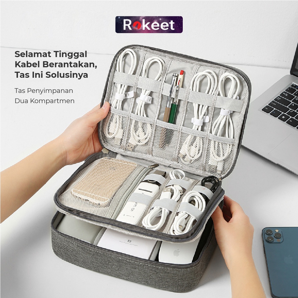 Jual Rokeet Tas Gadget Double Layer Pouch Bag Powerbank Travel ...