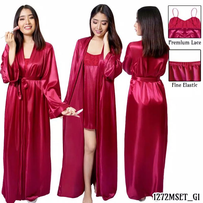 Jual BAJU TIDUR WANITA DEWASA PIYAMA, KIMONO PANJANG SET DRESS PENDEK SATIN, PAKAIAN TIDUR ...
