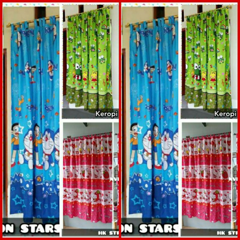 Jual Hordeng pintu dan jendela karakter doraemon hk dan keroppi ukuran 70 cm x200dan50 cm x 150 ...