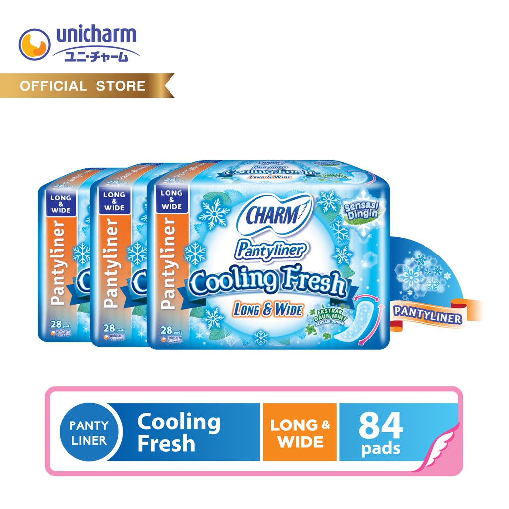 Charm Cooling Fresh Pantyliner Long & Wide 28 Pads - 3 Packs | Shopee ...