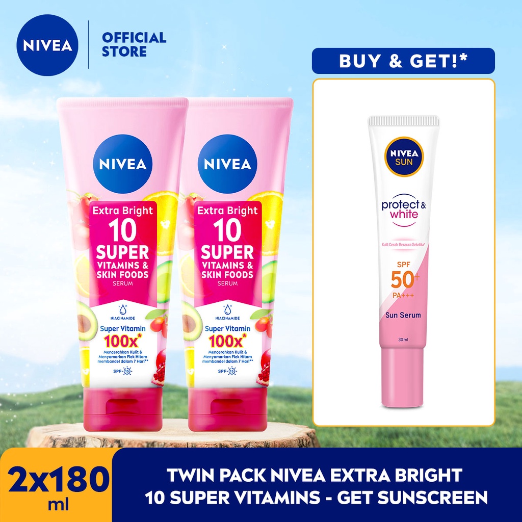 Jual NIVEA Extra Bright Body Serum 10 Super Vitamin & Skin Food 180mL ...