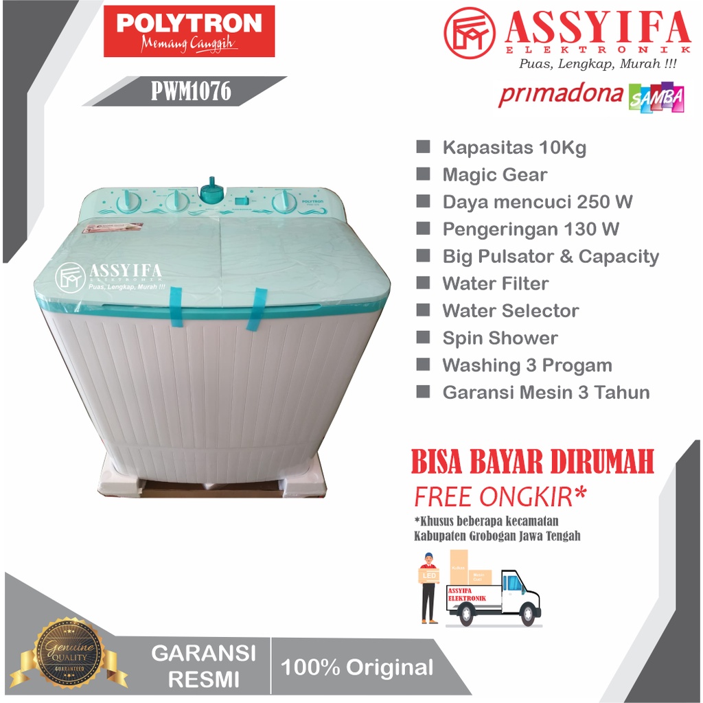 Jual MESIN CUCI POLYTRON 2 TABUNG 10 KG JUMBO PWM 1076 GARANSI RESMI ...