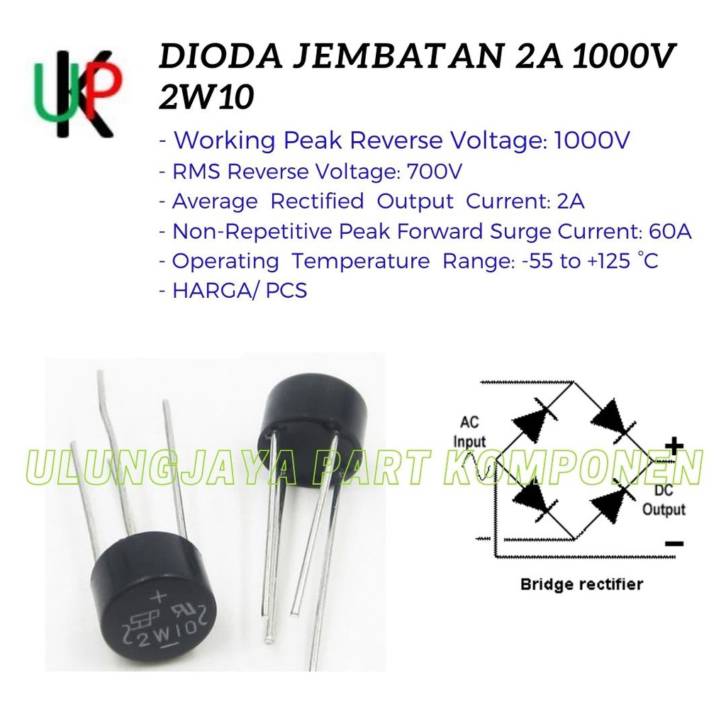Jual dioda bridge 2w10 2a 2A 2 ampere 1000v rectifier penyearah 4 kaki ...