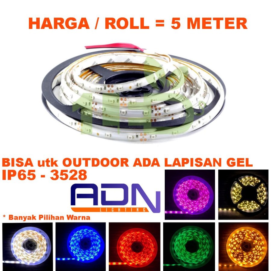 Jual Lampu LED Strip Flexible Roll 5 meter IP65 GEL SMD 3528 Outdoor 6W ...