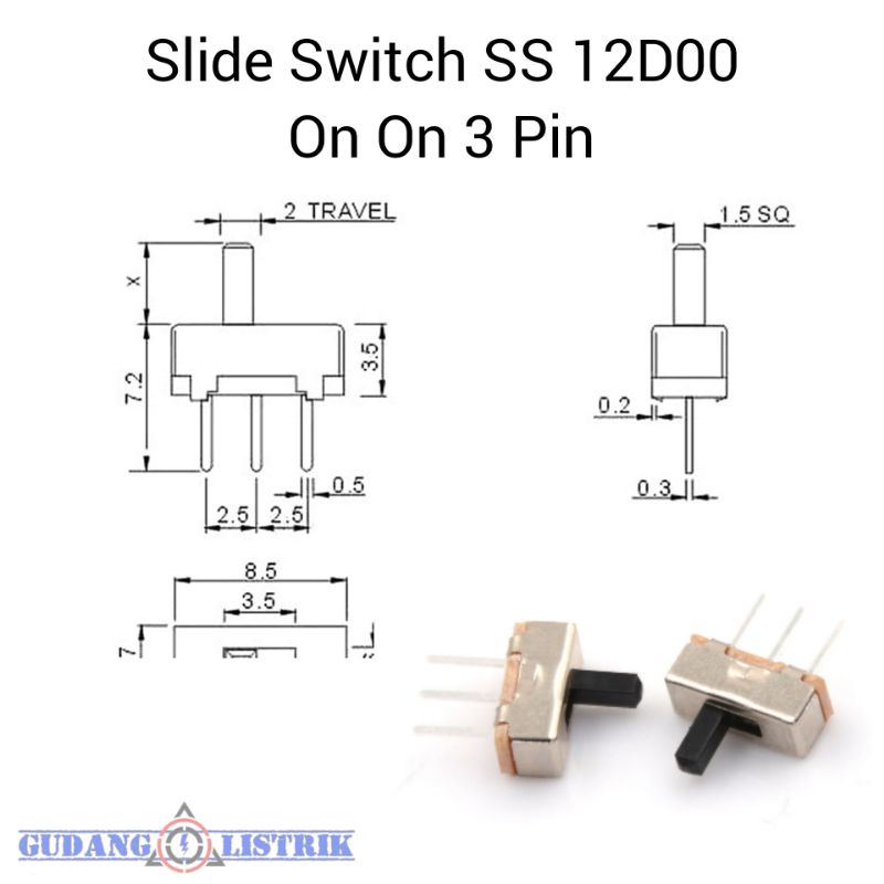 Jual SS12D00 Saklar Geser Mini Slide Switch Mini On On 3 Pin 2 Way Kaki SPDT Indonesia|Shopee ...