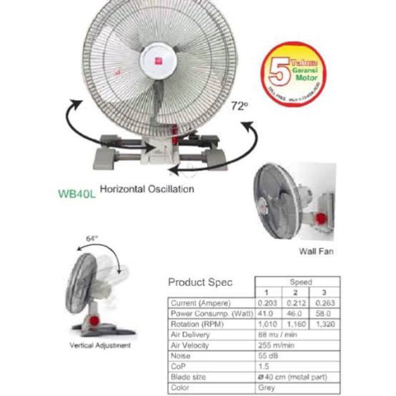 Jual Wall Fan besi KDK kipas angin dinding besi 16inch kipas angin ...