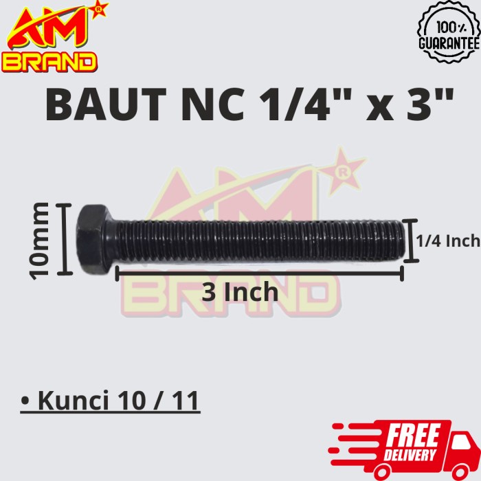 Jual Baut Mur NC 1/4" x 3" Inch Baut Mur Hitam Baut Diesel Kunci 10 11 ...
