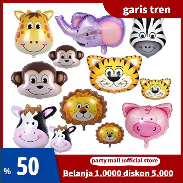 Jual Balon foil kepala animal / dekorasi zoo / balon sapi singa jerapah ...