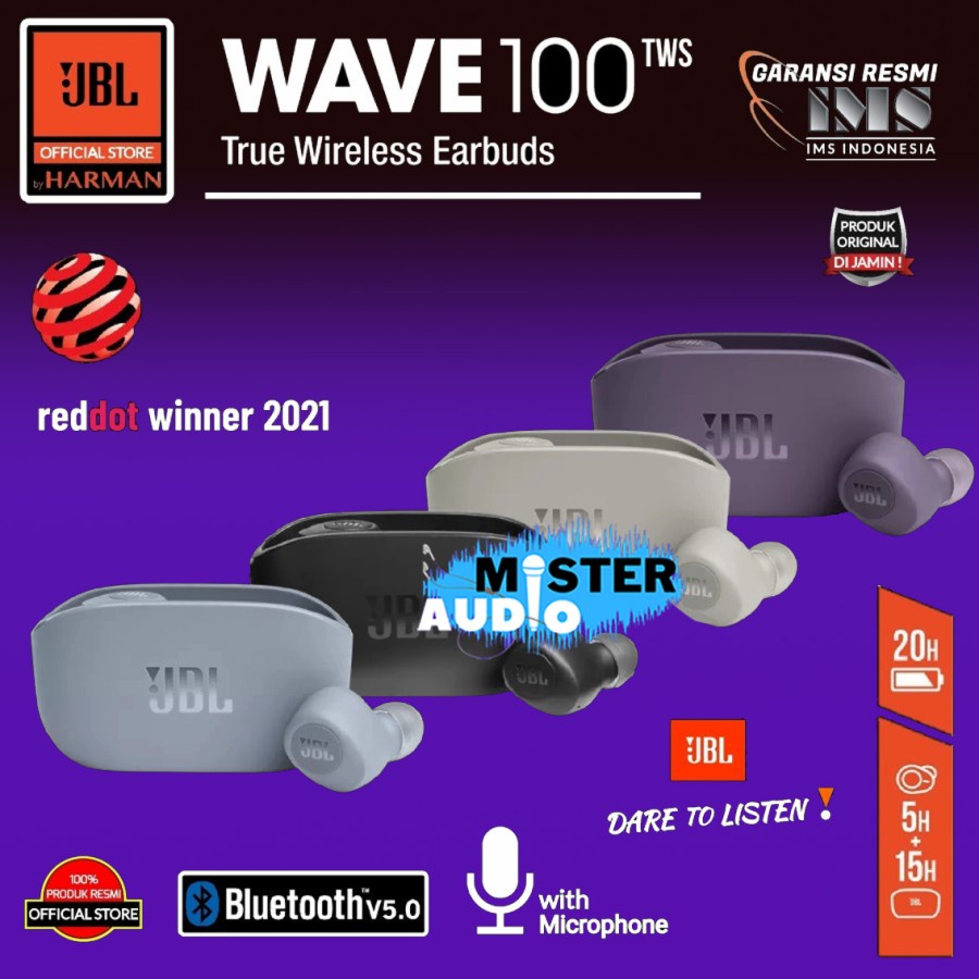 Jual JBL WAVE 100 TWS / WAVE 100TWS / WAVE100 TWS True Wireless Earbuds ...