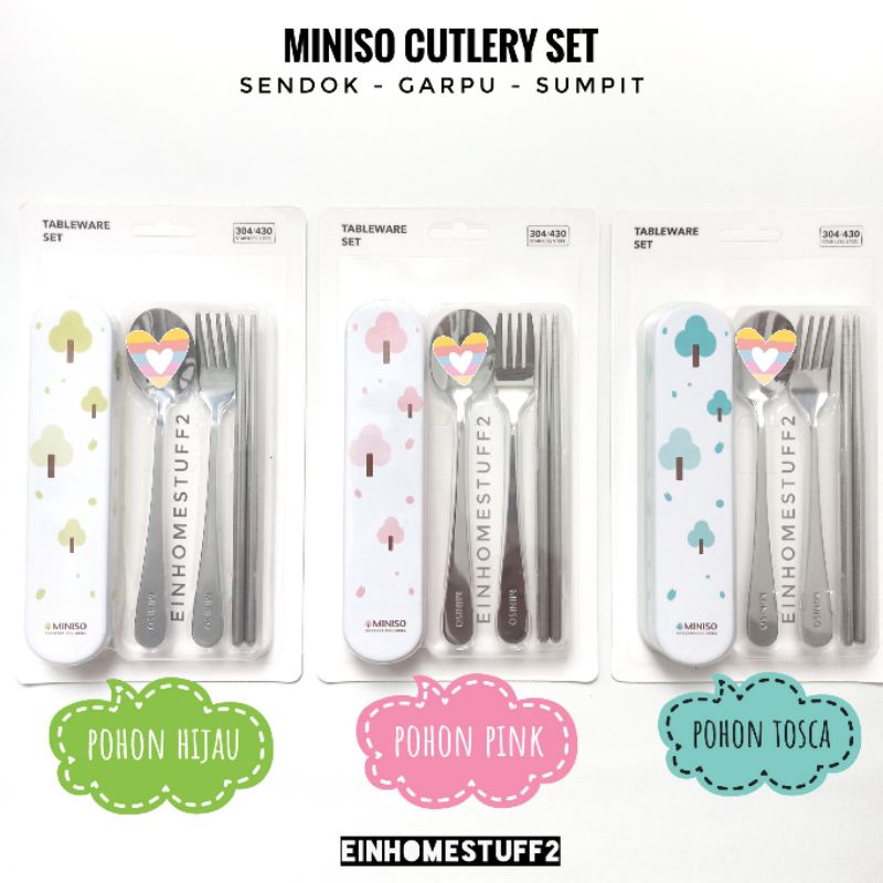 Jual Miniso Cutlery Set Paket Sendok Garpu Sumpit Bekal | Shopee Indonesia