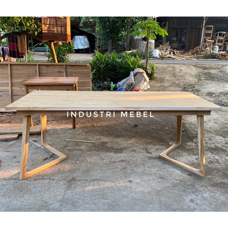 Jual Meja Makan Kaki V - Meja Cafe Restoran Retro Kayu Jati Tua Tebal TOP 3cm solid | Shopee ...