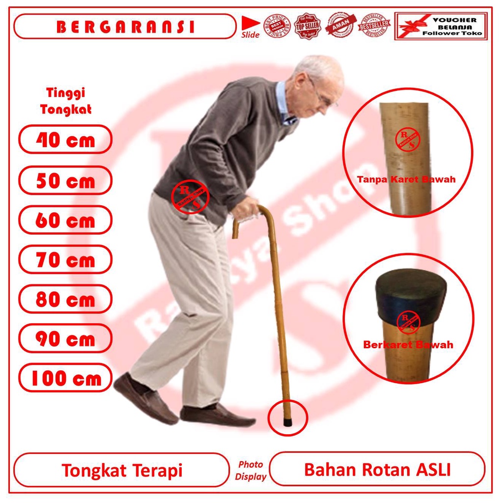 Jual Tongkat Rotan Alat Bantu Berjalan Lansia / Raditya Shop / Tongkat ...