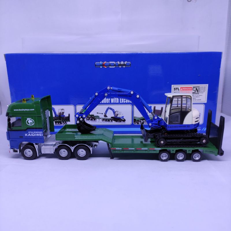Jual Diecast Miniatur Alat berat tambang Truck Daf low loader with Excavator Diecast Truck Low ...