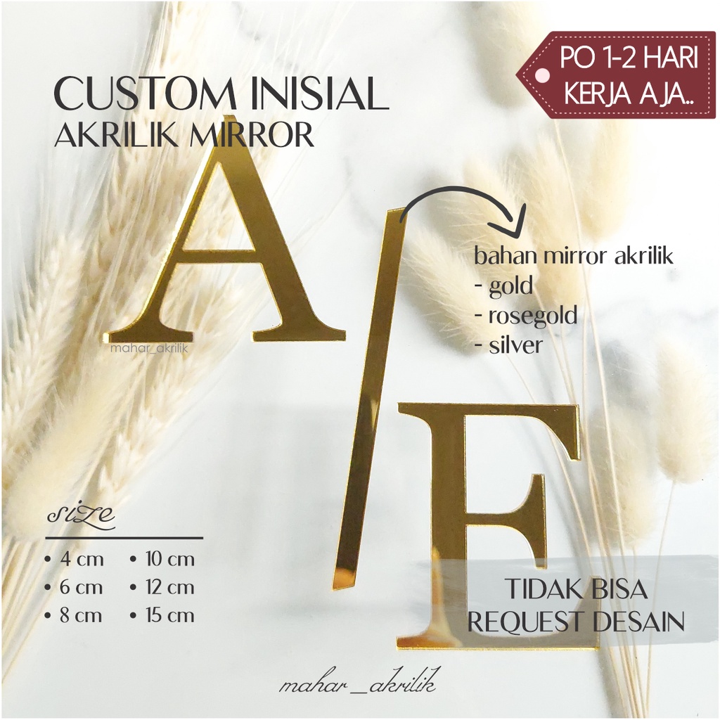 Jual Inisial Nama Custom Akrilik Gold / Rosegold / Silver Hiasan Mahar ...