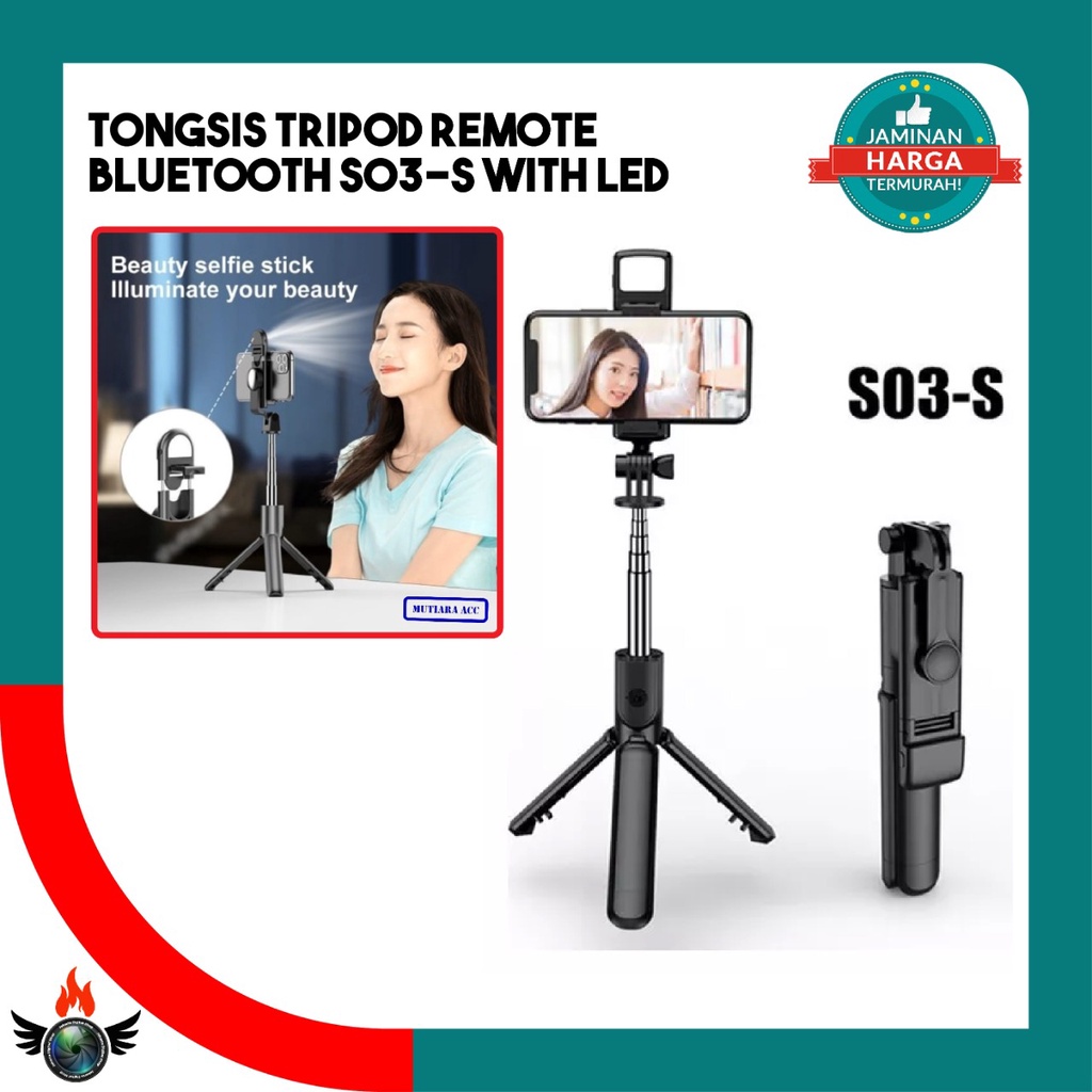 Jual SELFIE STICK S03-S TRIPOD TONGSIS WITH LED | Shopee Indonesia