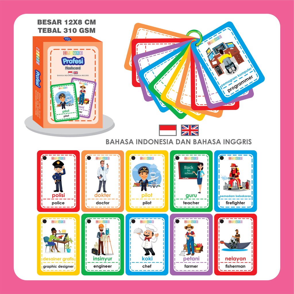Jual Flashcard Profesi Kartu Pintar Edukasi Job Profession Flash Card ...