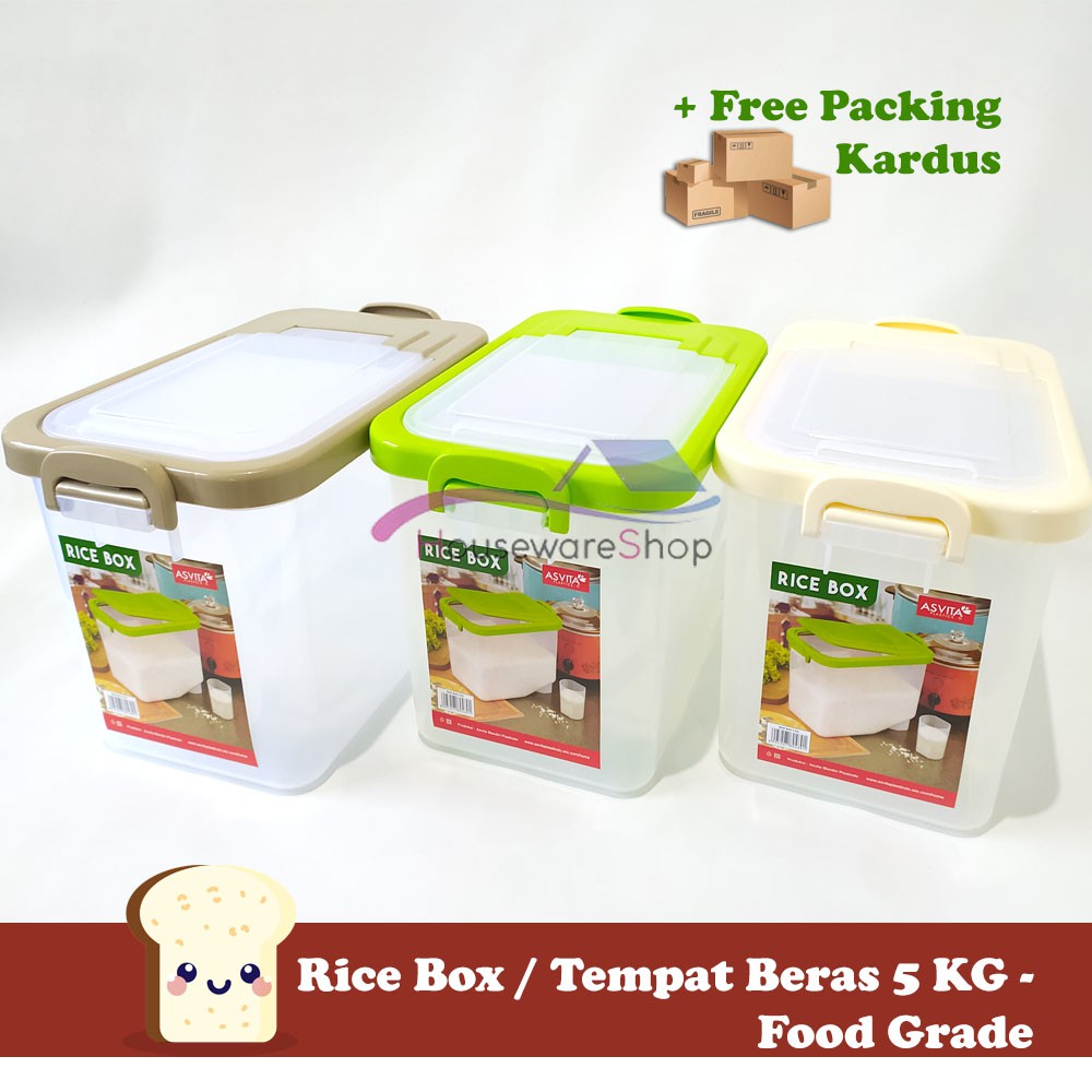 Jual Rice Box Asvita Tempat Beras 5 KG - Food Grade Free Gelas Ukur ...