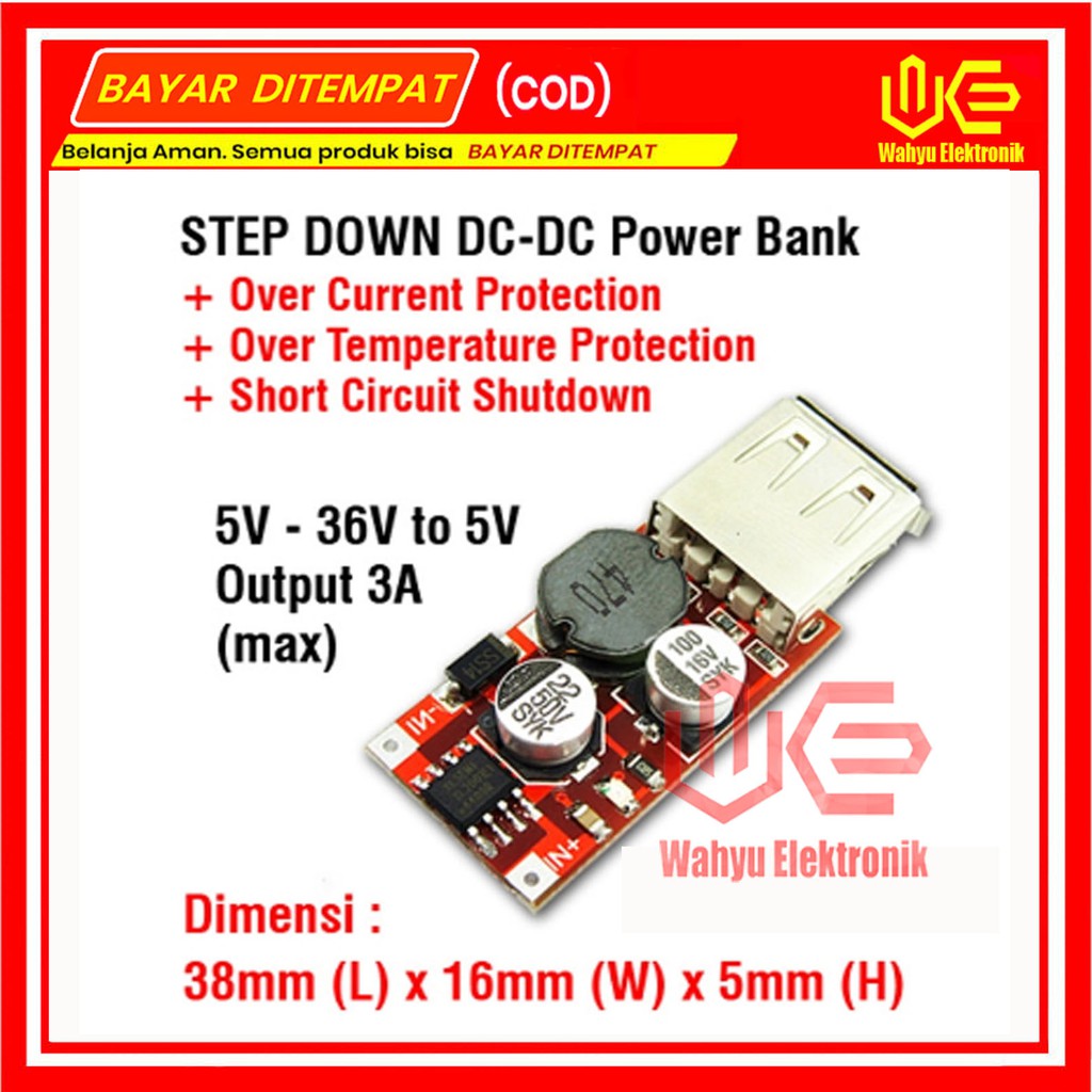 Jual Kit modul Power Bank DC to DC Step down 5V -36V to 5V 3A | Shopee ...