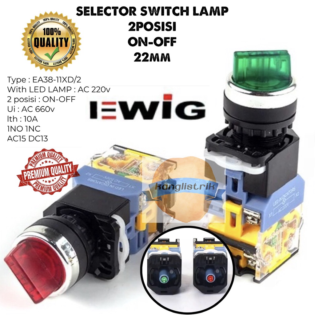 Jual SELECTOR SWITCH LAMPU LED 2 POSISI 22mm ON OFF TYPE EA38-11XD/2 ...