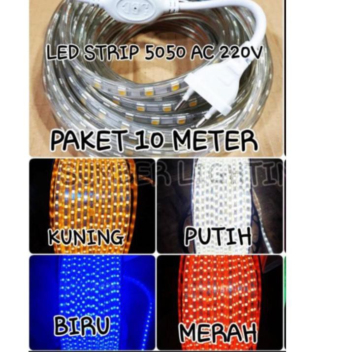 Lampu selang led strip 5050 paket 10m 10 meter led drop ceiling plafon ...